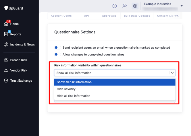 How to configure risk visibility within questionnaires